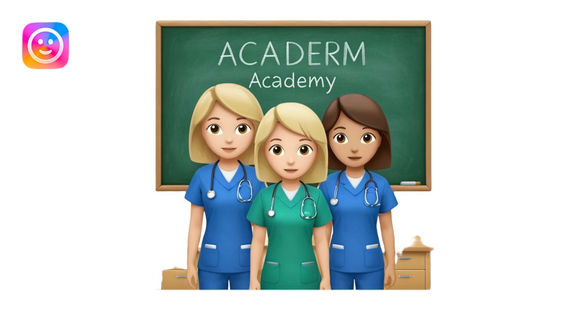 3 different nurses, wearing green and blue work clothes, in a classroom ...