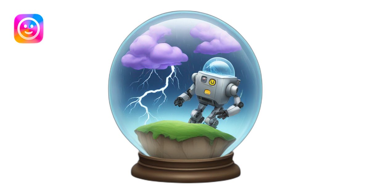 thunderstorm and robot in a glass globe emoji | AI Emoji Generator