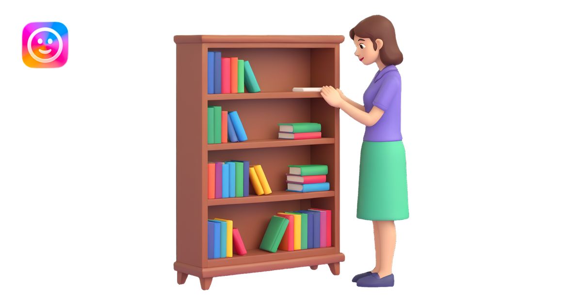 a sad woman looking at a small bookcase emoji | AI Emoji Generator