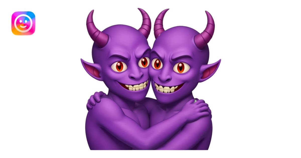 purple demons cuddling in love with eachother emoji | AI Emoji Generator
