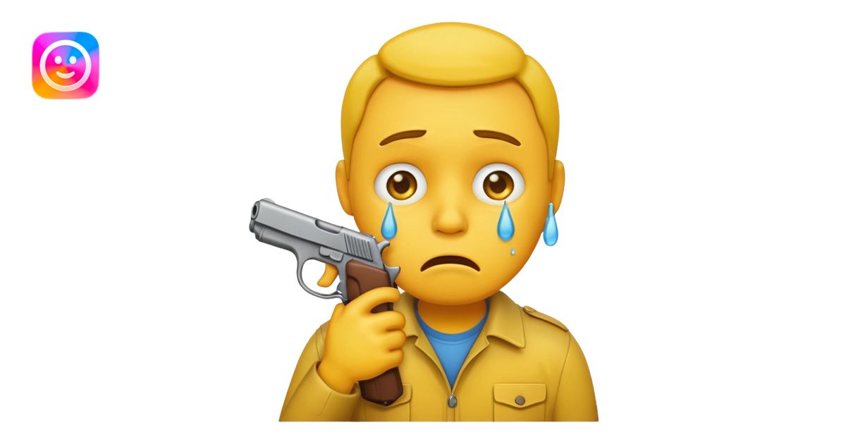Make a yellow emoji of a guy holding a gun in his mouth while crying ...