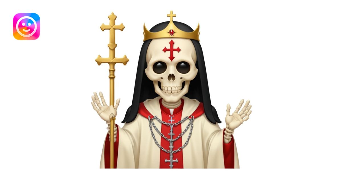 Skeleton metal singer in satanic pope robe with black hair emoji | AI ...
