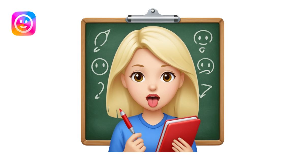 girl taking notes in board, tongue out emoji | AI Emoji Generator