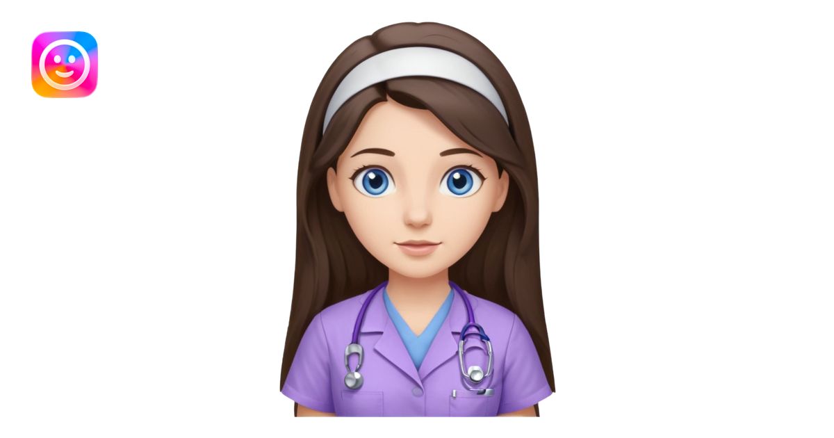 pretty brunette nurse with long hair and blue eyes in lilac scrubs ...