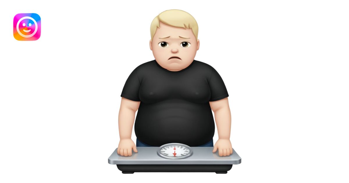 sad fat young boy in black t shirt crying on weight scale emoji | AI ...