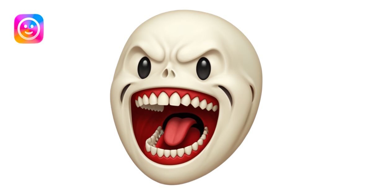 Floating screaming mouth emerging from darkness, sharp teeth, void ...