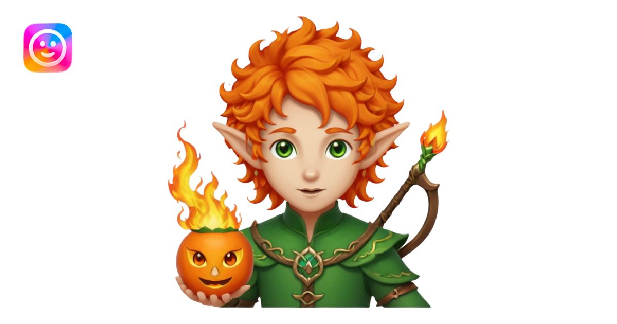 Orange Haired Elf, Archer elf with flaming orange curls emoji | AI ...