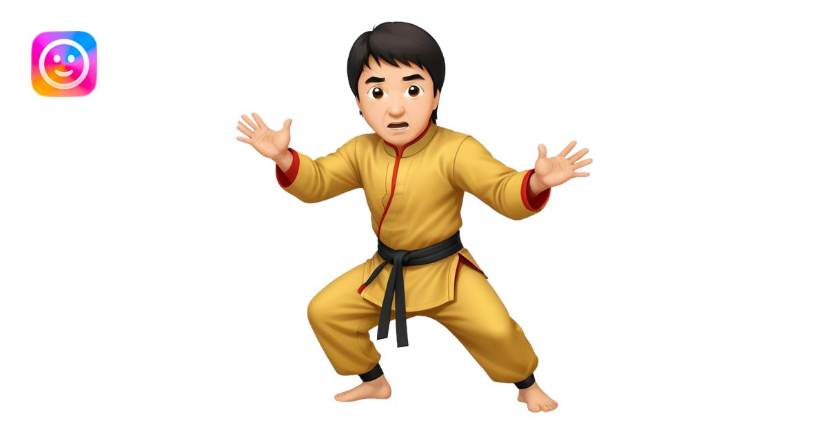 Jackie Chan in kung fu pose with his classic surprised expression ...