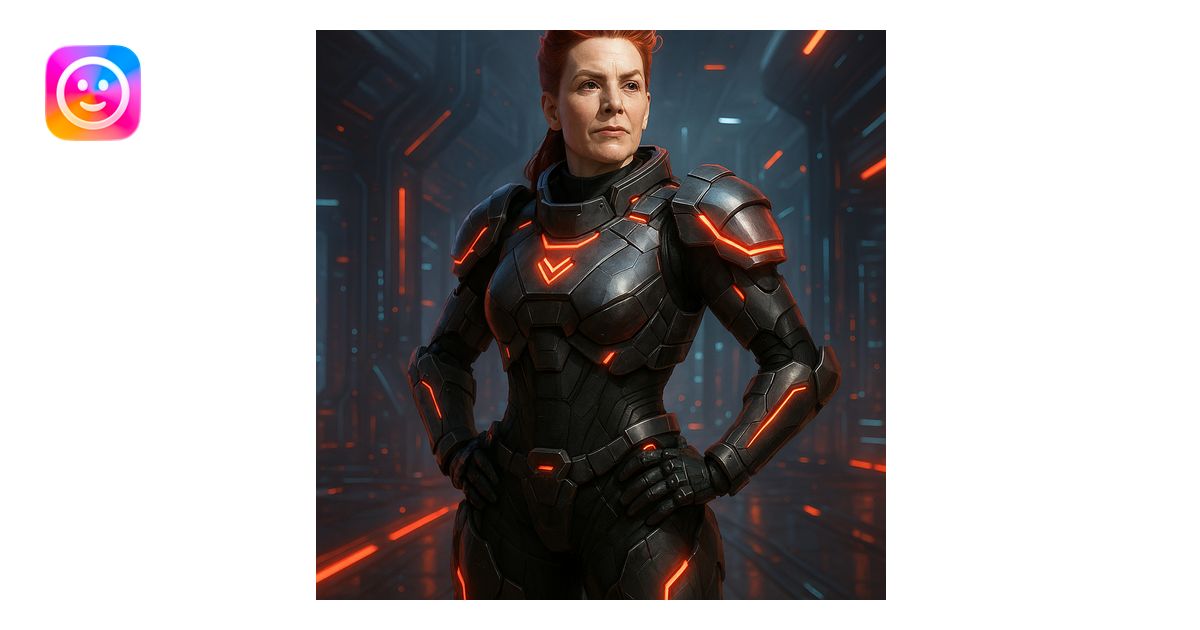 Scarlet Duke from the future, futuristic armor with glowing red accents ...