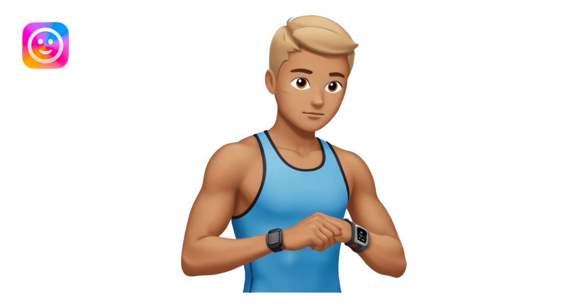 An athlete looking at their smart watch after running emoji | AI Emoji ...