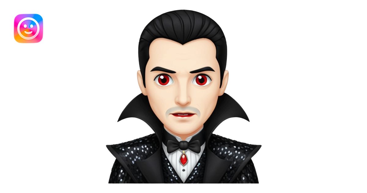 Dracula with black hair, black sequin outfit emoji | AI Emoji Generator