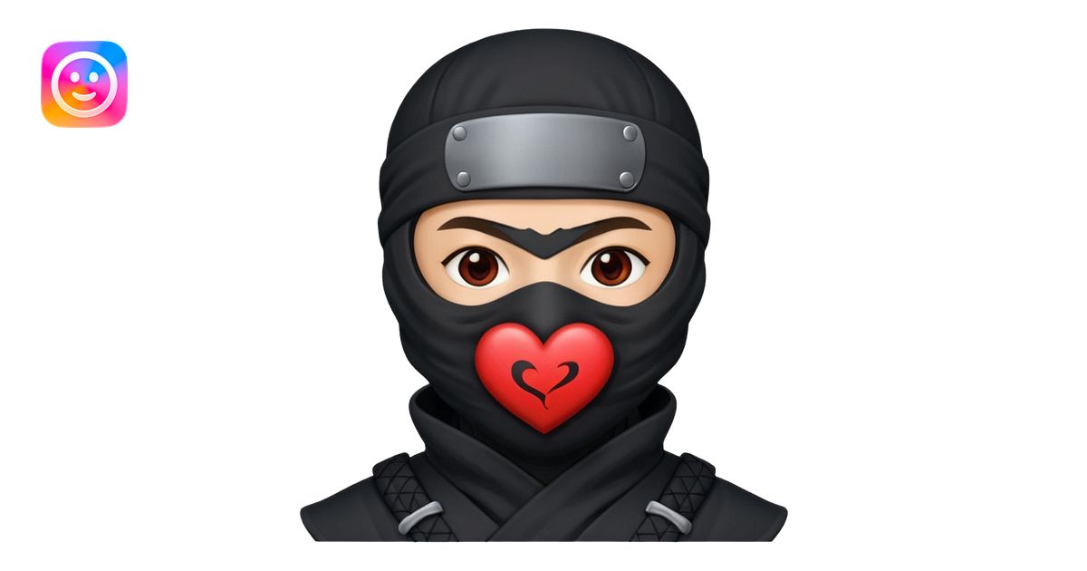 Ninja con ojos de corazón y una corazón emoji | AI Emoji Generator