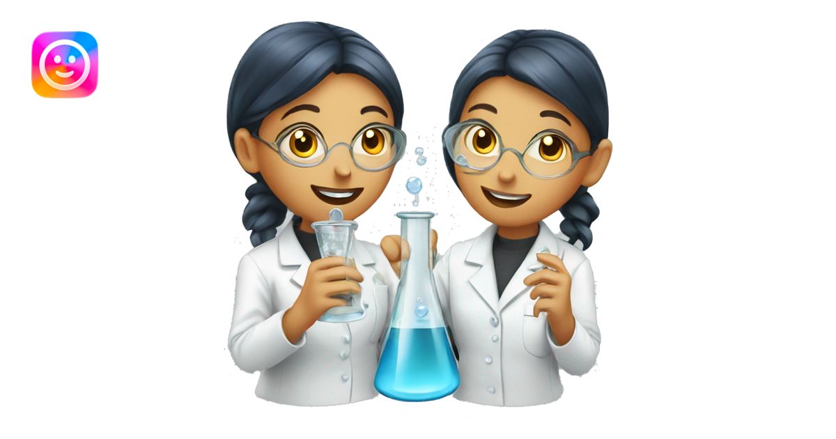 two scientists girls holding one clear glass chemistry emoji | AI Emoji ...