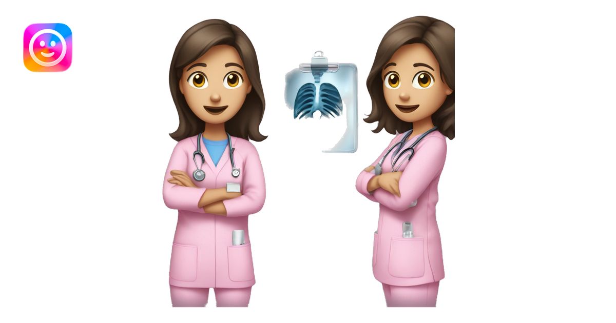 Brunette girl in pink scrubs holding an X-ray emoji | AI Emoji Generator