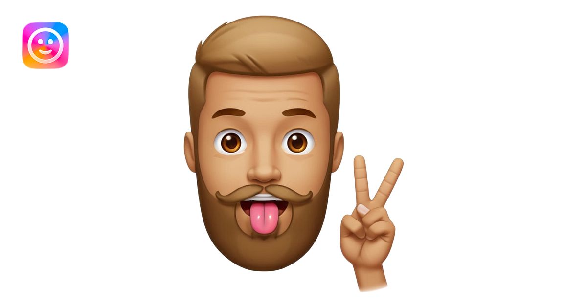 Man with beard sticking tongue out with peace sign under tongue emoji ...