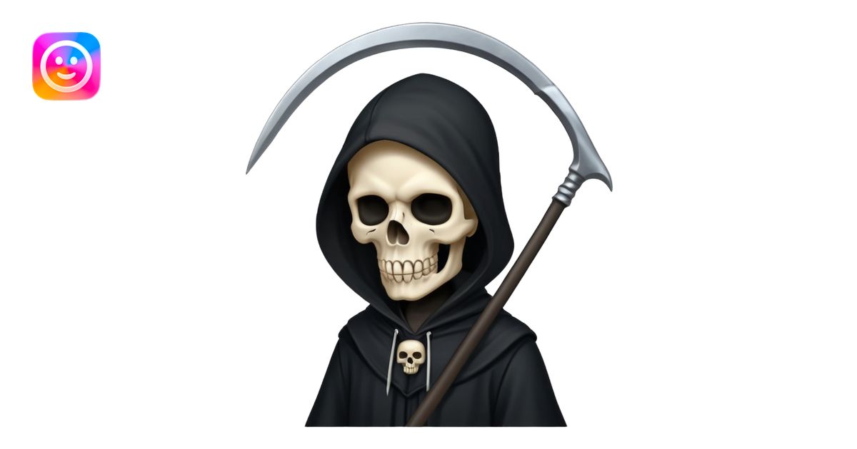 zoomed black hood skull big scythe emoji | AI Emoji Generator
