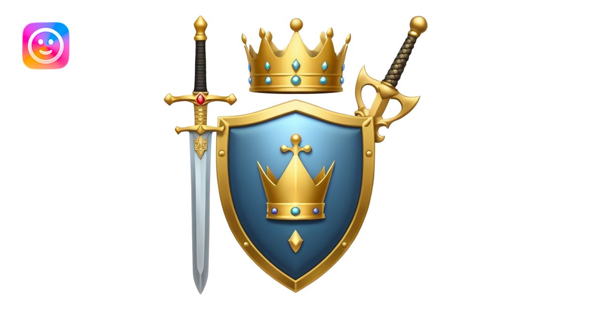 Powerful emoji with only sword, shield and crown emoji | AI Emoji Generator
