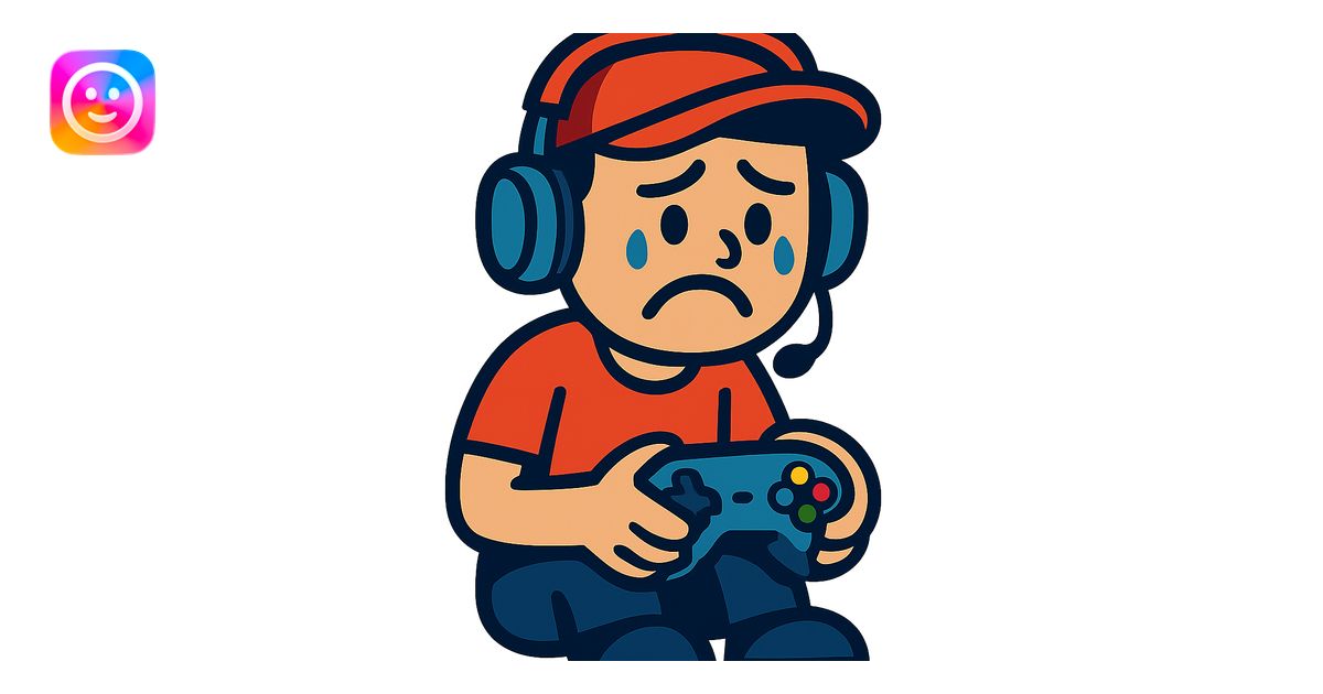sad video gamer, cartoon style, vibrant colors illustration | AI Emoji ...