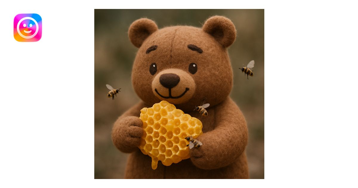 bear eating honeycomb with bees flying around 3D illustration | AI ...