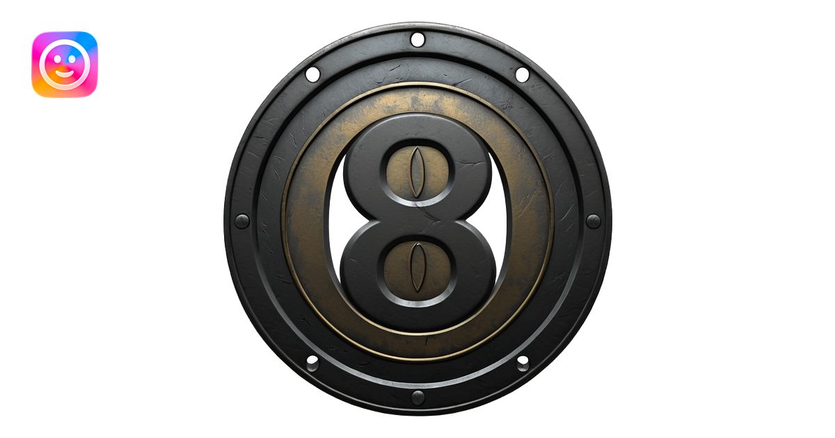 Minimal emoji, gothic metal coin made of black steel, engraved number 8 ...