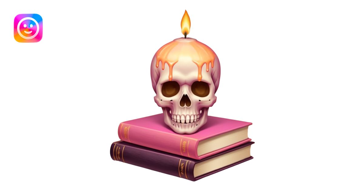 skull candle on pastel pink occult books pastel orange emoji | AI Emoji ...