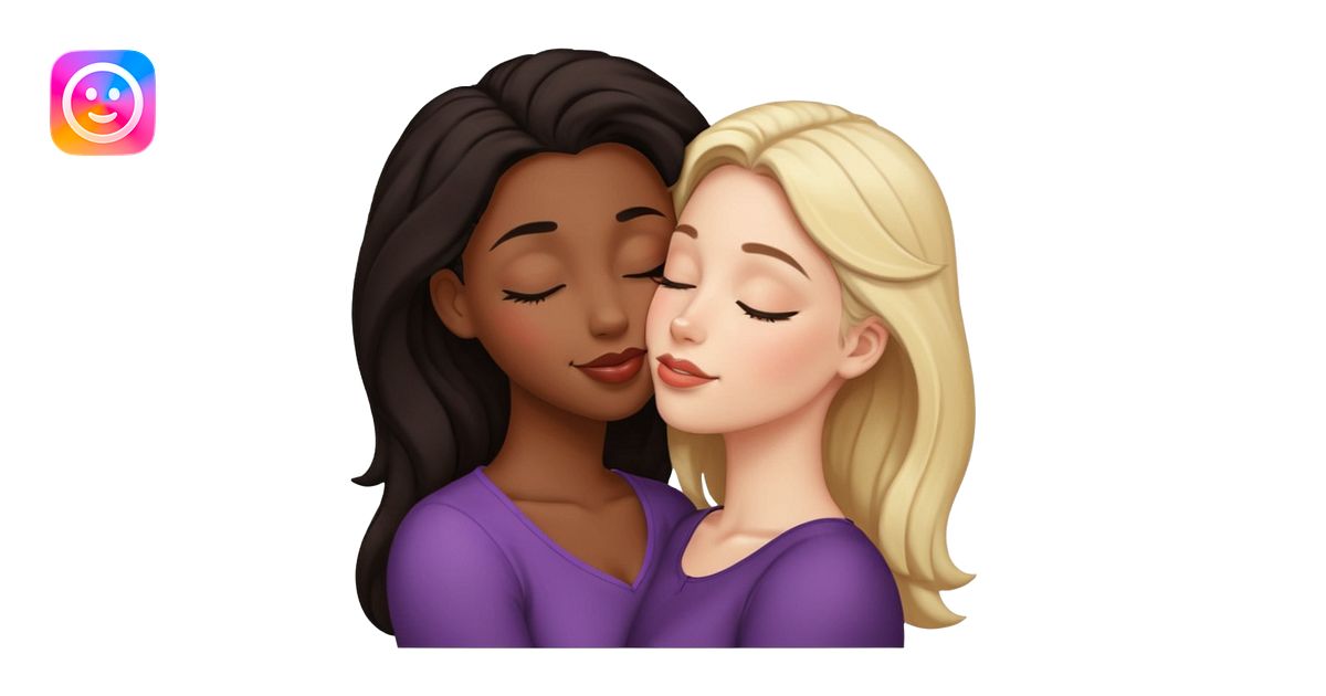 black girl white girl kissing sensual with eyes closed emoji | AI Emoji ...