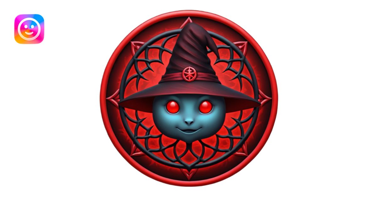 iOS emoji, dark fantasy magic seal, witch symbol, web pattern, red glow ...