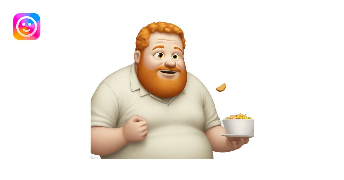 fat ginger man with no beard eating a lot of food emoji | AI Emoji ...