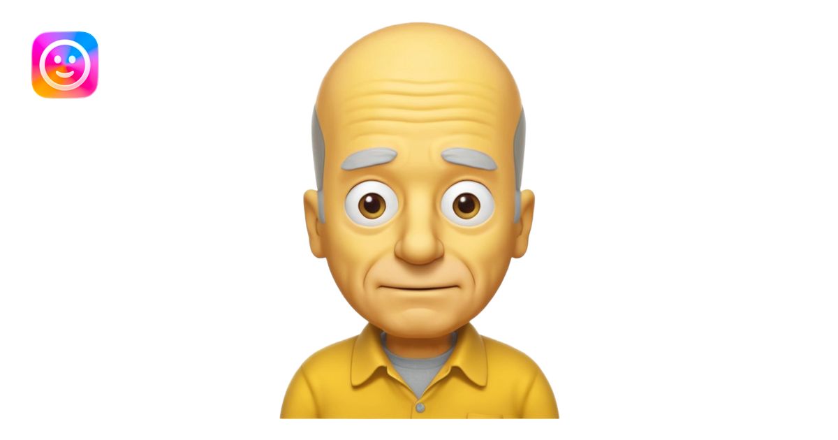 A 3D cartoon close-up portrait of an elderly yellow character styled ...