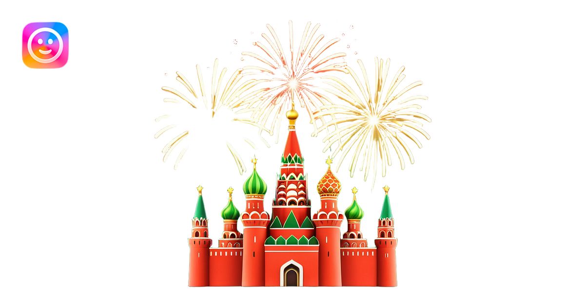 Apple style 3D emoji of New Year fireworks over Moscow. Vibrant multi ...