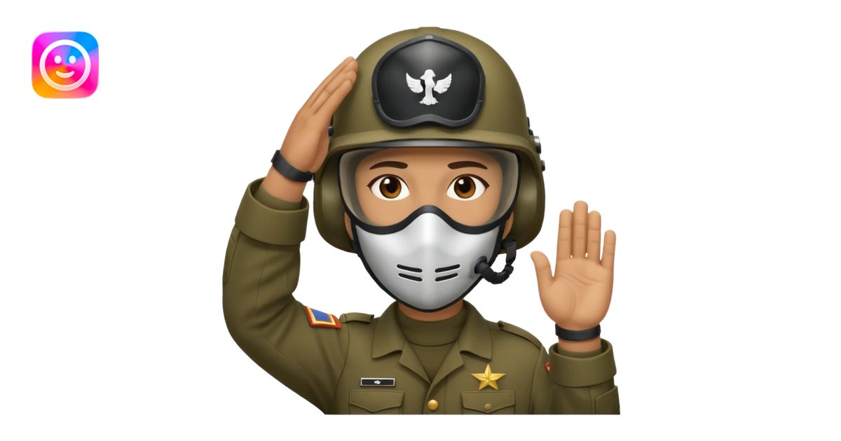 Soldier saluting with helmet + mask on emoji | AI Emoji Generator