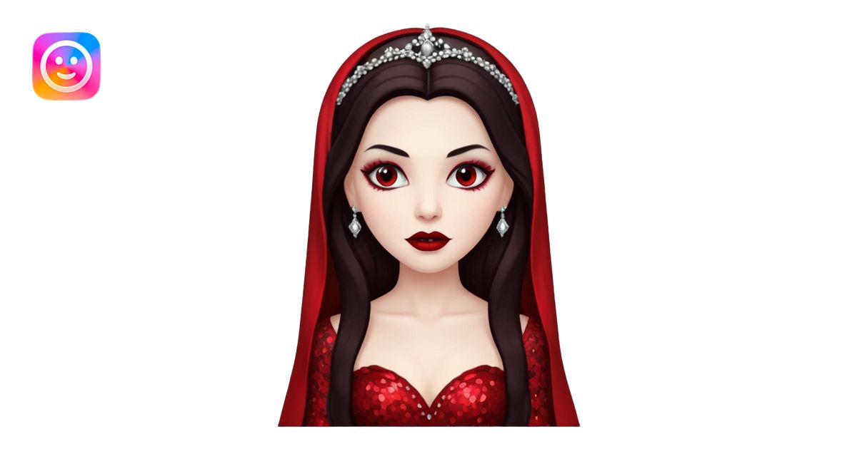Bride of Dracula with long dark brown hair, red sequin outfit emoji ...