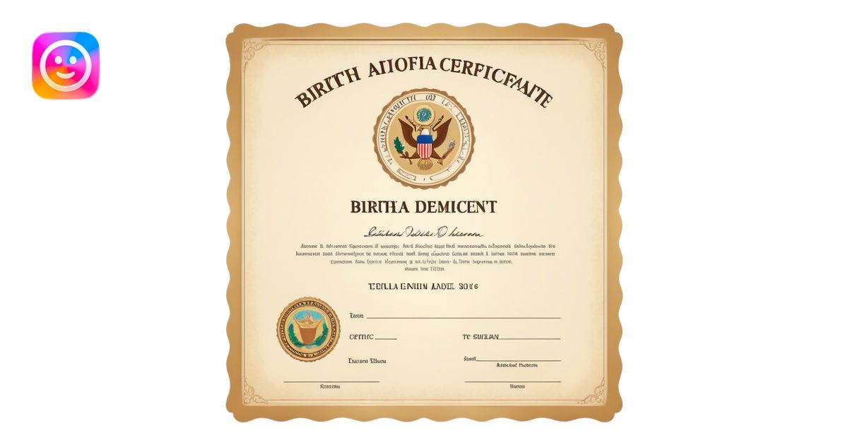 Birth certificate document with name, date of birth, and official seal ...