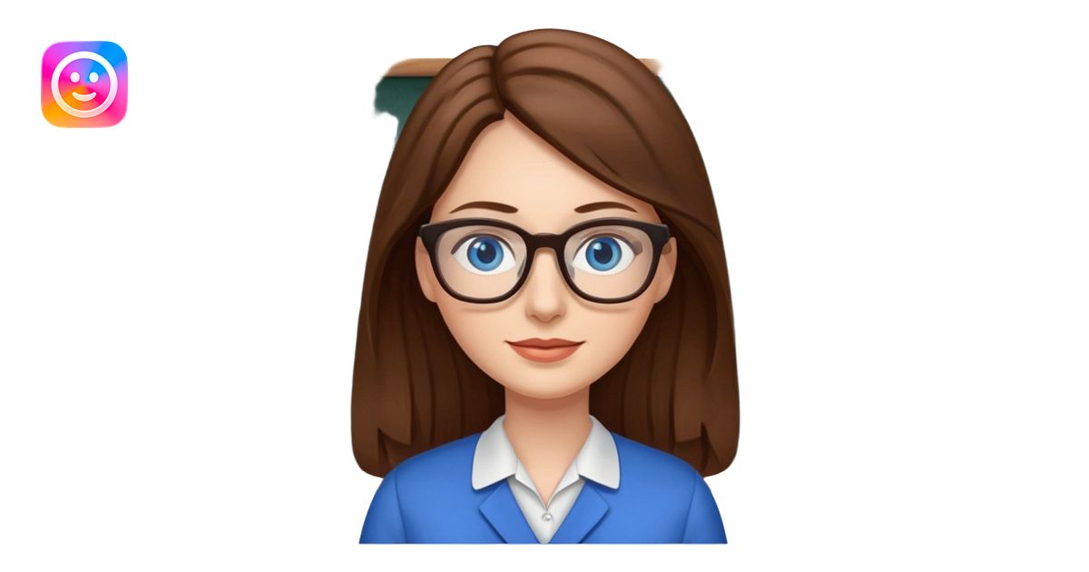 long brown hair blue eyes glasses teacher female emoji | AI Emoji Generator