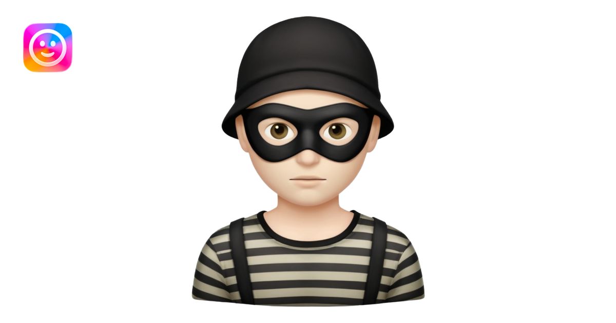 Thief in black mask and stripped shirt emoji | AI Emoji Generator