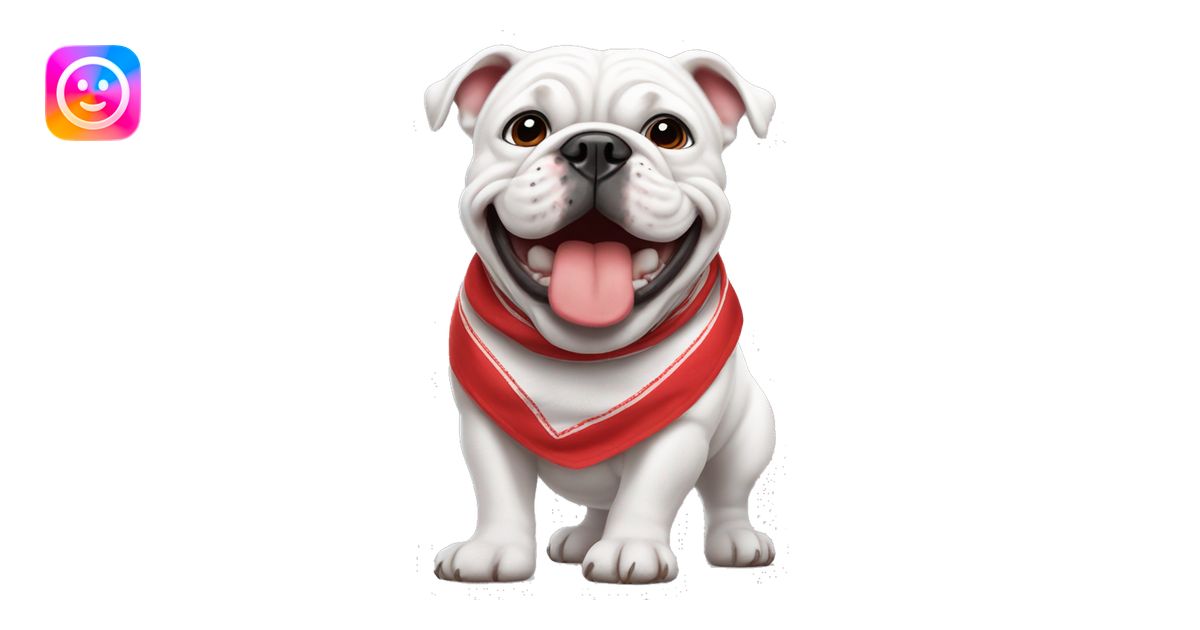 uga white bulldog wearing red bandana smiling emoji | AI Emoji Generator