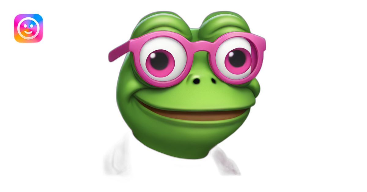 pepe the frog wearing glasses and with pink hair emoji | AI Emoji Generator