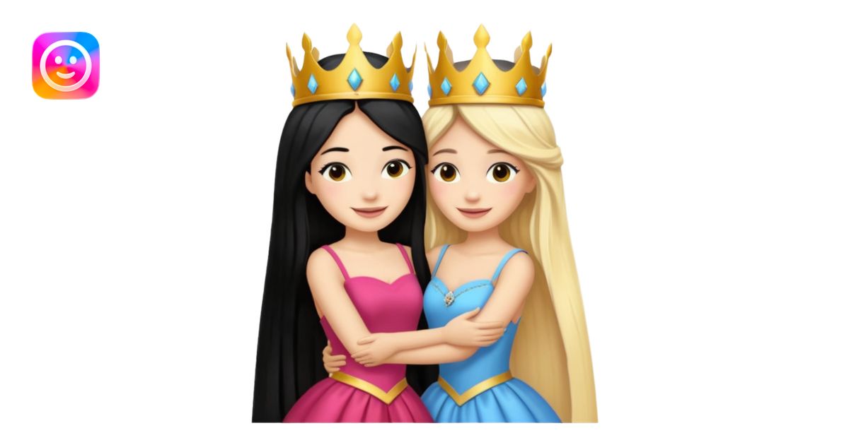 Two queens with long black hair and blonde hugging. emoji | AI Emoji ...