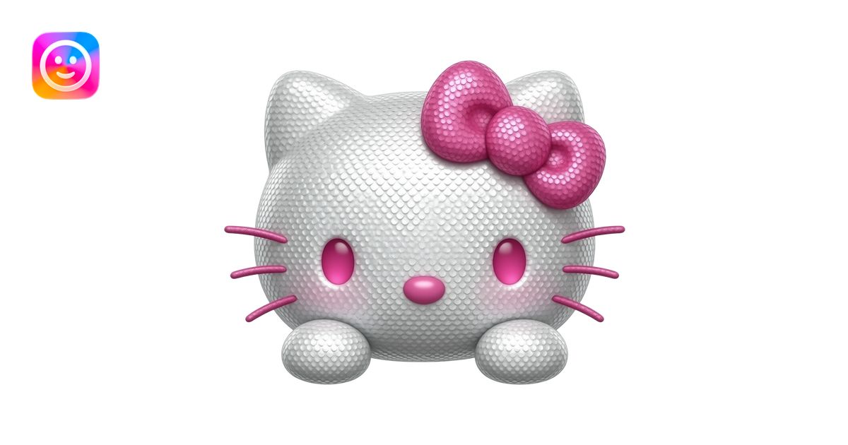 Glittery 3d Hello Kitty head with two front paws with pink eyes, pink ...