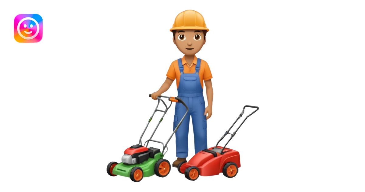 Maintenance worker with lawnmower, full body emoji | AI Emoji Generator