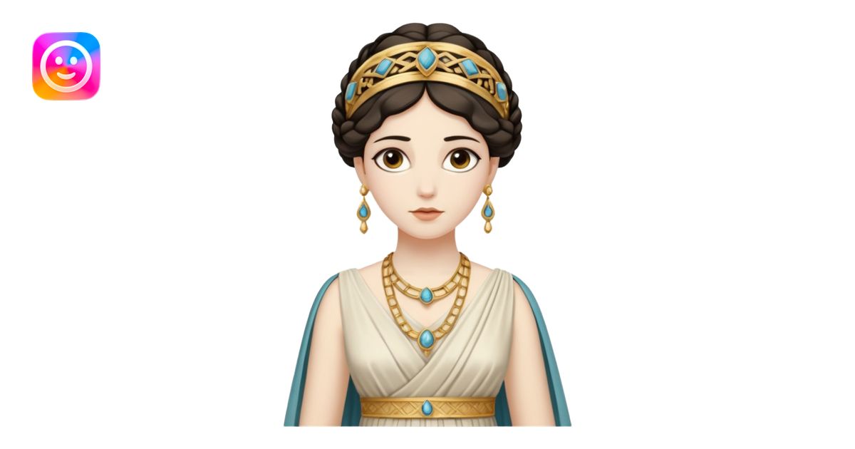 An emoji portrait of a Greek noblewoman. She wears a peplos dress with ...