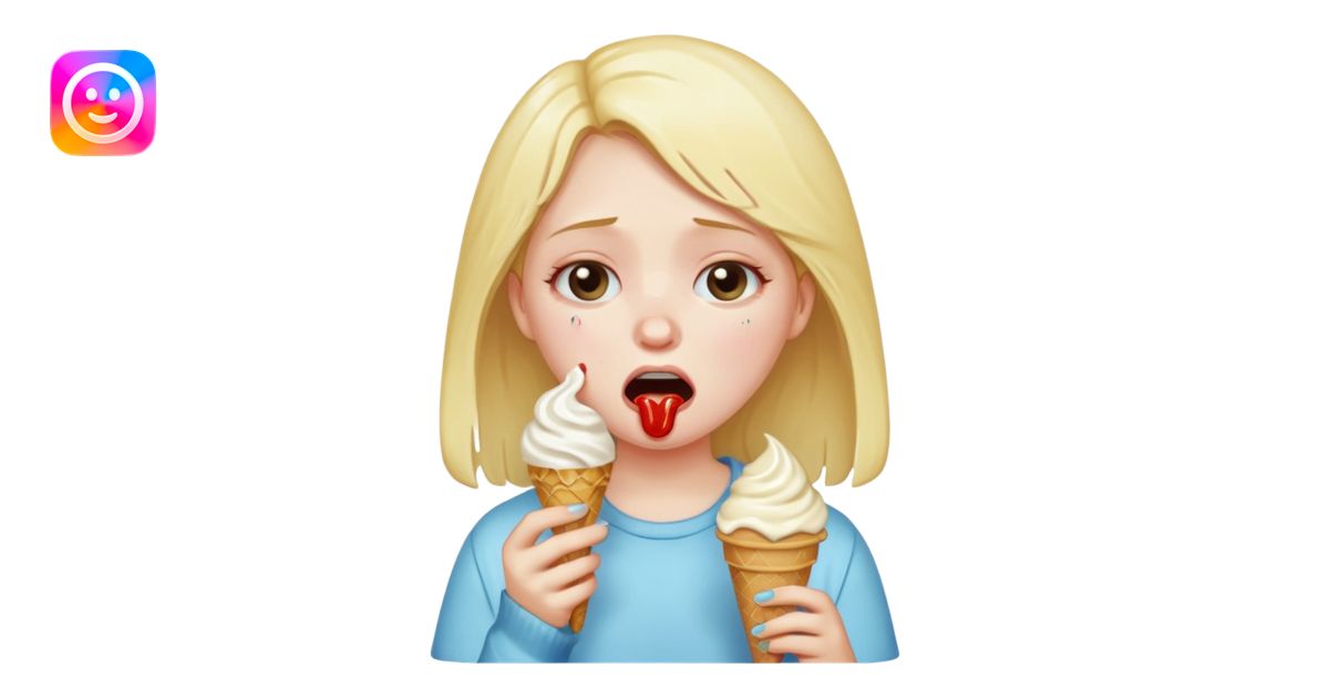 a crying girl eating ice cream after heartbreak emoji | AI Emoji Generator
