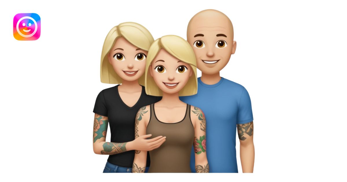 throuple blonde female brunette female with tatted bald male emoji | AI ...