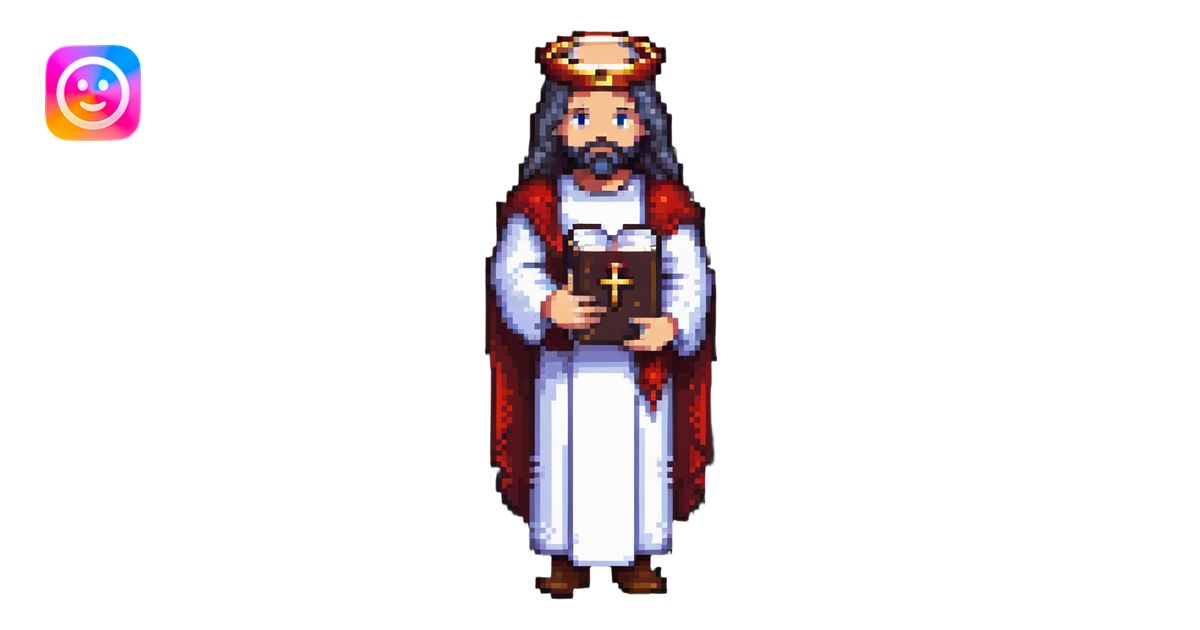 God holding a Bible, pixel art style illustration | AI Emoji Generator