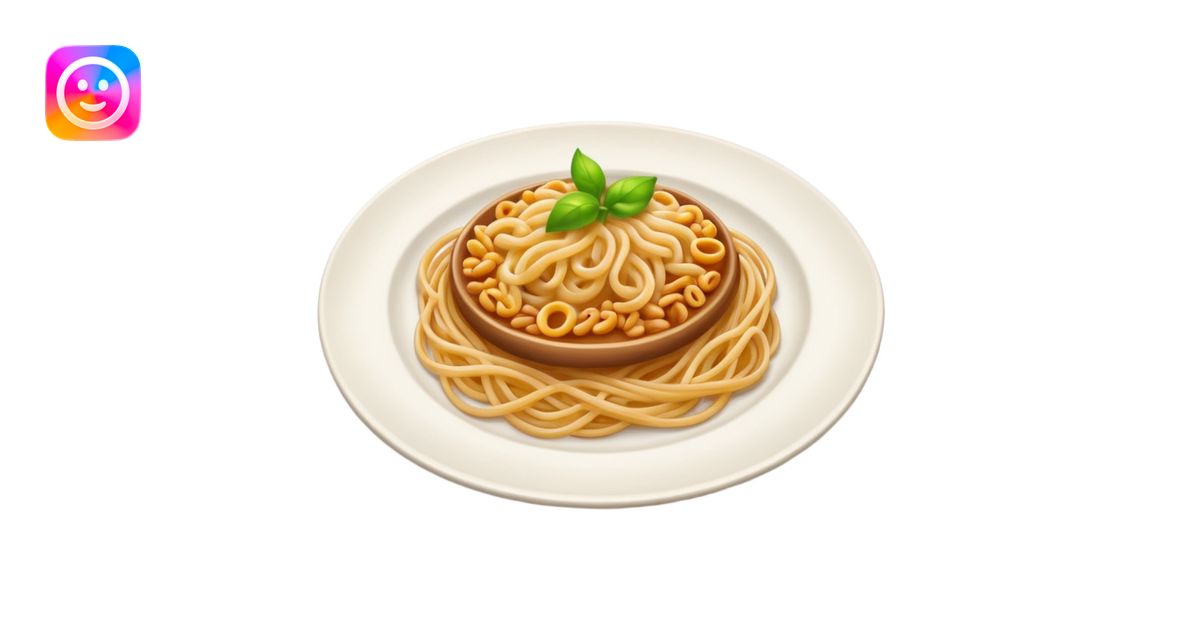 Emoji of a plate with grains and spaghetti, simple bright Apple-style ...