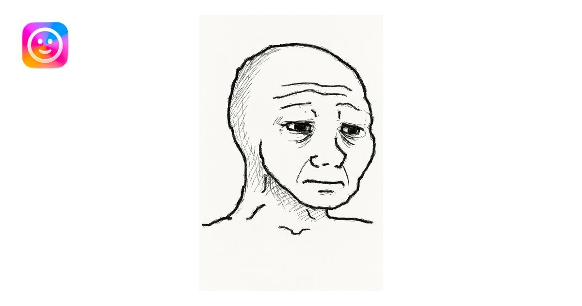 Wojak meme face with a sad expression, black outline, white fill emoji ...