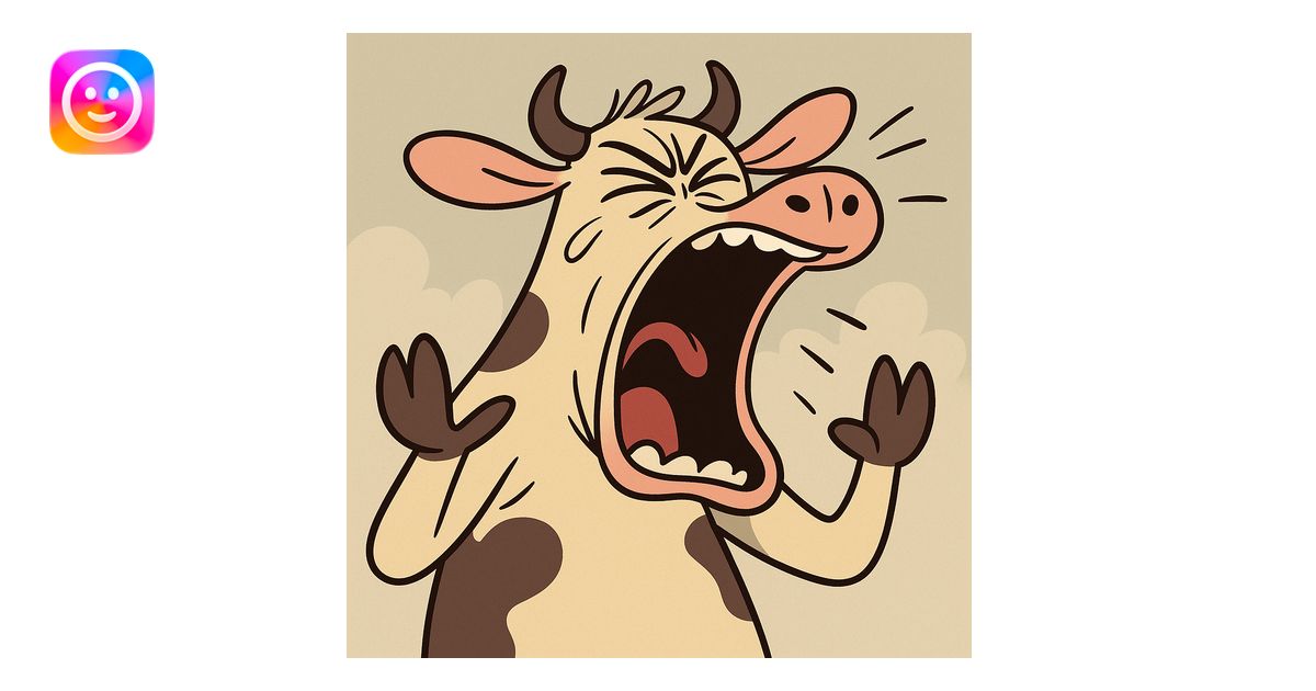 a cow with a dramatic scream, stylized, fun illustration illustration ...