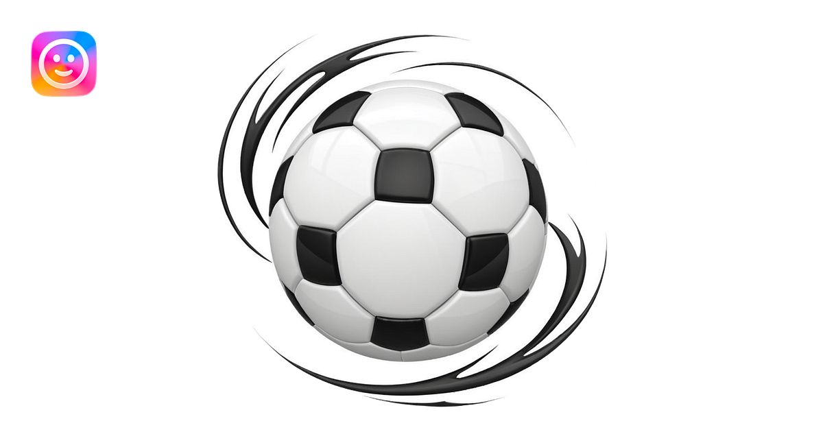 Apple-style emoji of a soccer ball with curve effect, flying with ...