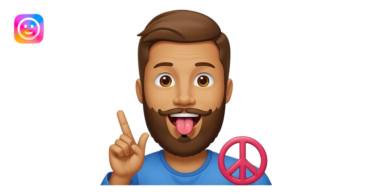 Man with beard sticking tongue out with peace sign under tongue emoji ...