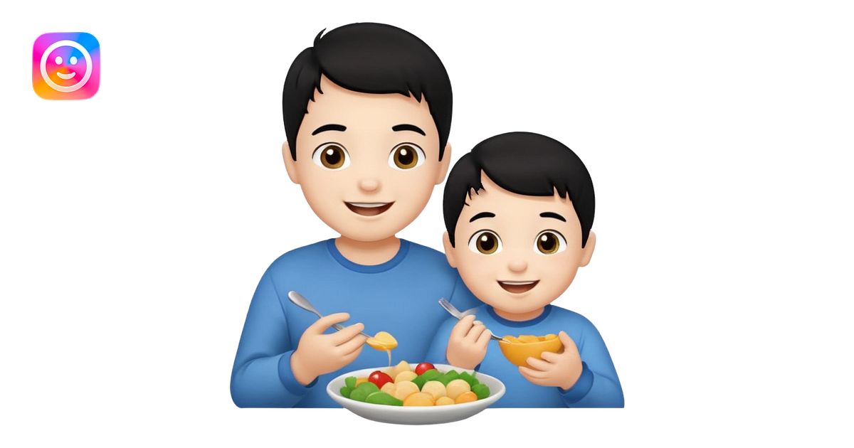 eating food well baby with happy face black hair girl and boy emoji ...